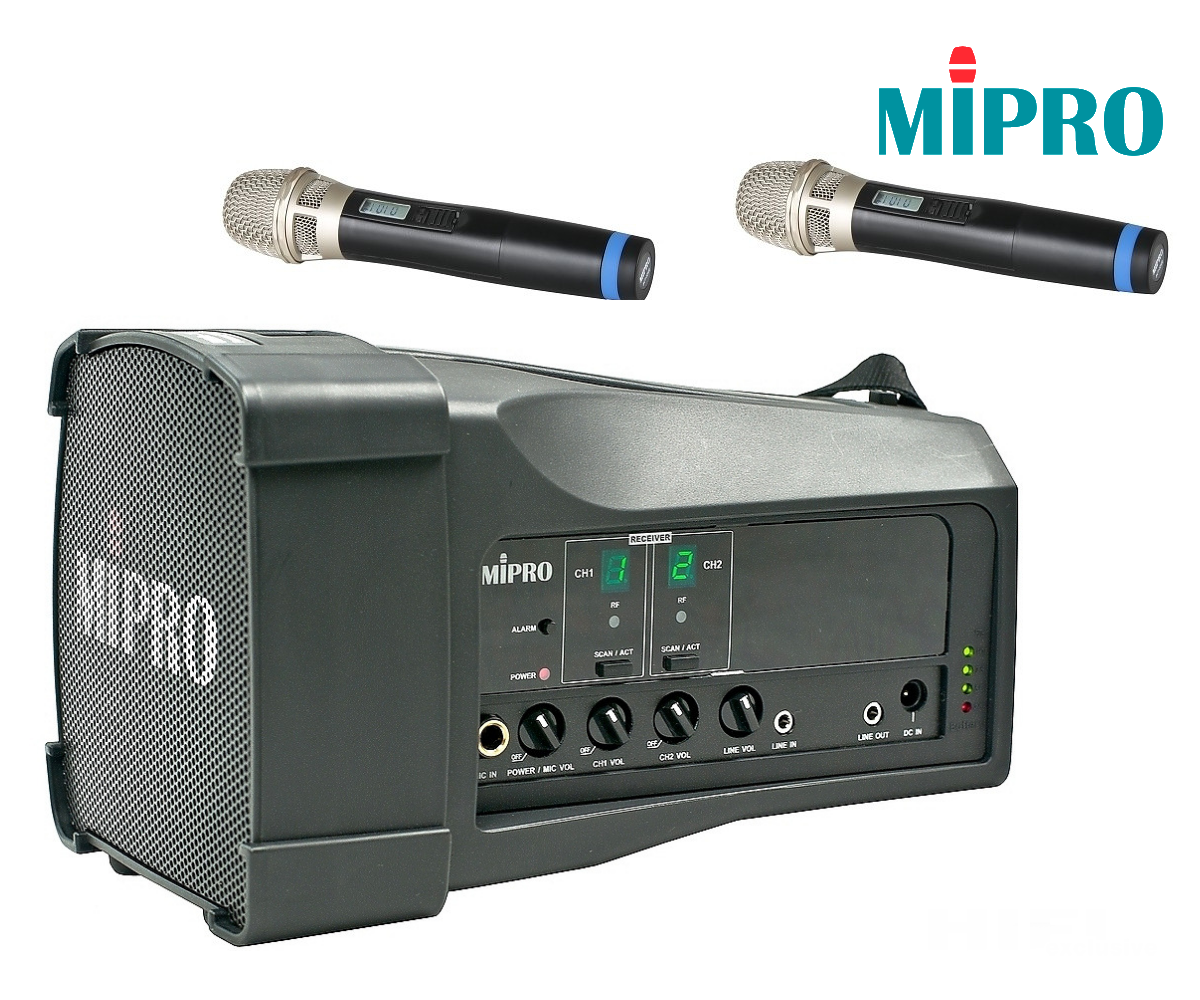 ‌MIPRO MA-100DB/ACT-32H*2 - Przenośny zestaw nagłośnieniowy, 50-Watt(max) z dwoma mikrofonami ...